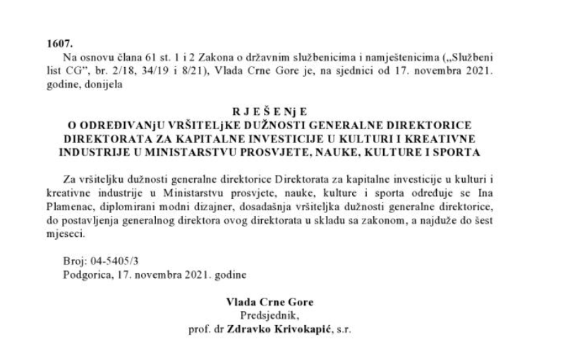 Modna dizajnerka i profesori ostaju na čelu direktorata u MPNKS