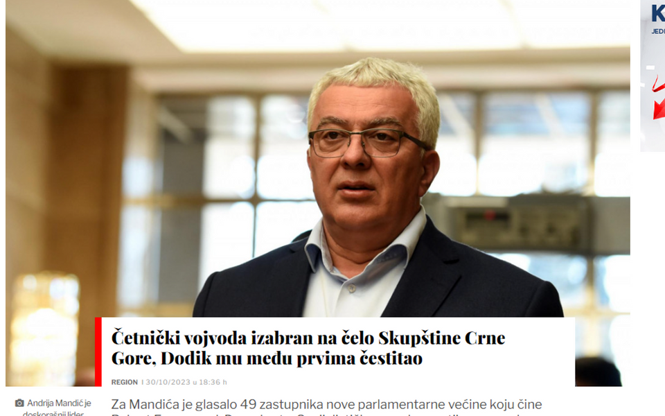Regionalni mediji o izboru Mandića: "Četnički vojvoda" i "proruski ...