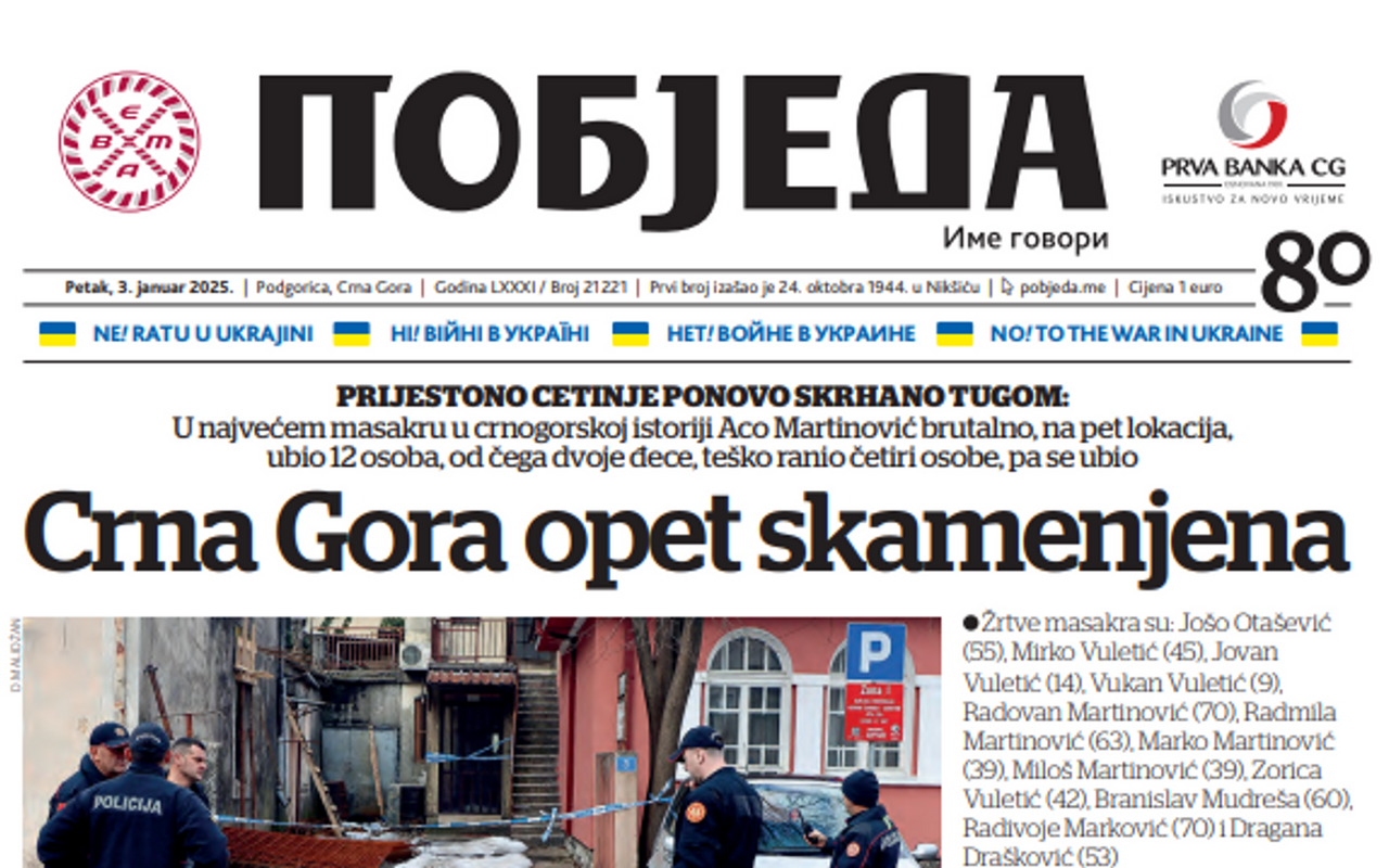 Naslovnica Pobjede 3. januar 2025. godine - Pobjeda