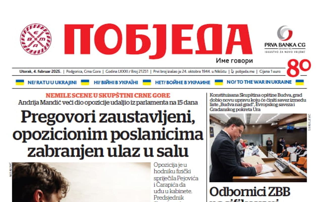 Naslovnica „Pobjede" za 4. februar 2025. - Pobjeda