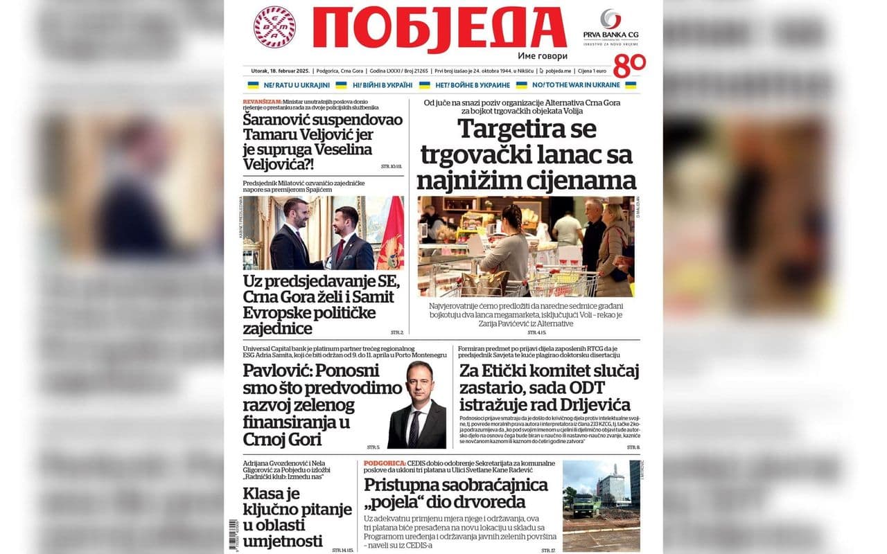 Naslovnica "Pobjede" za 18. februar 2025. - Pobjeda