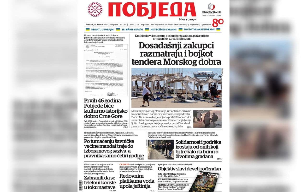 Naslovnica „Pobjede" za 20. februar 2025. - Pobjeda