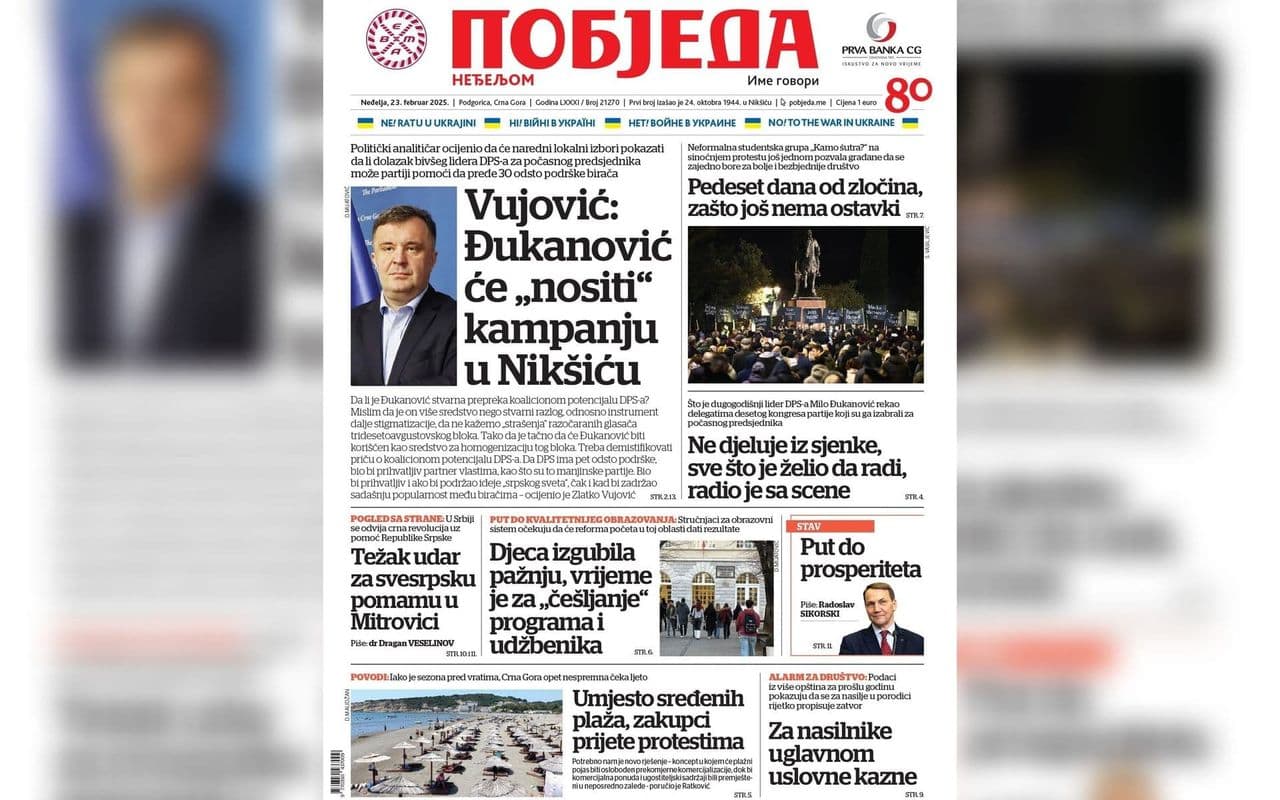 Naslovnica ,,Pobjede" 23. februar 2025. - Pobjeda