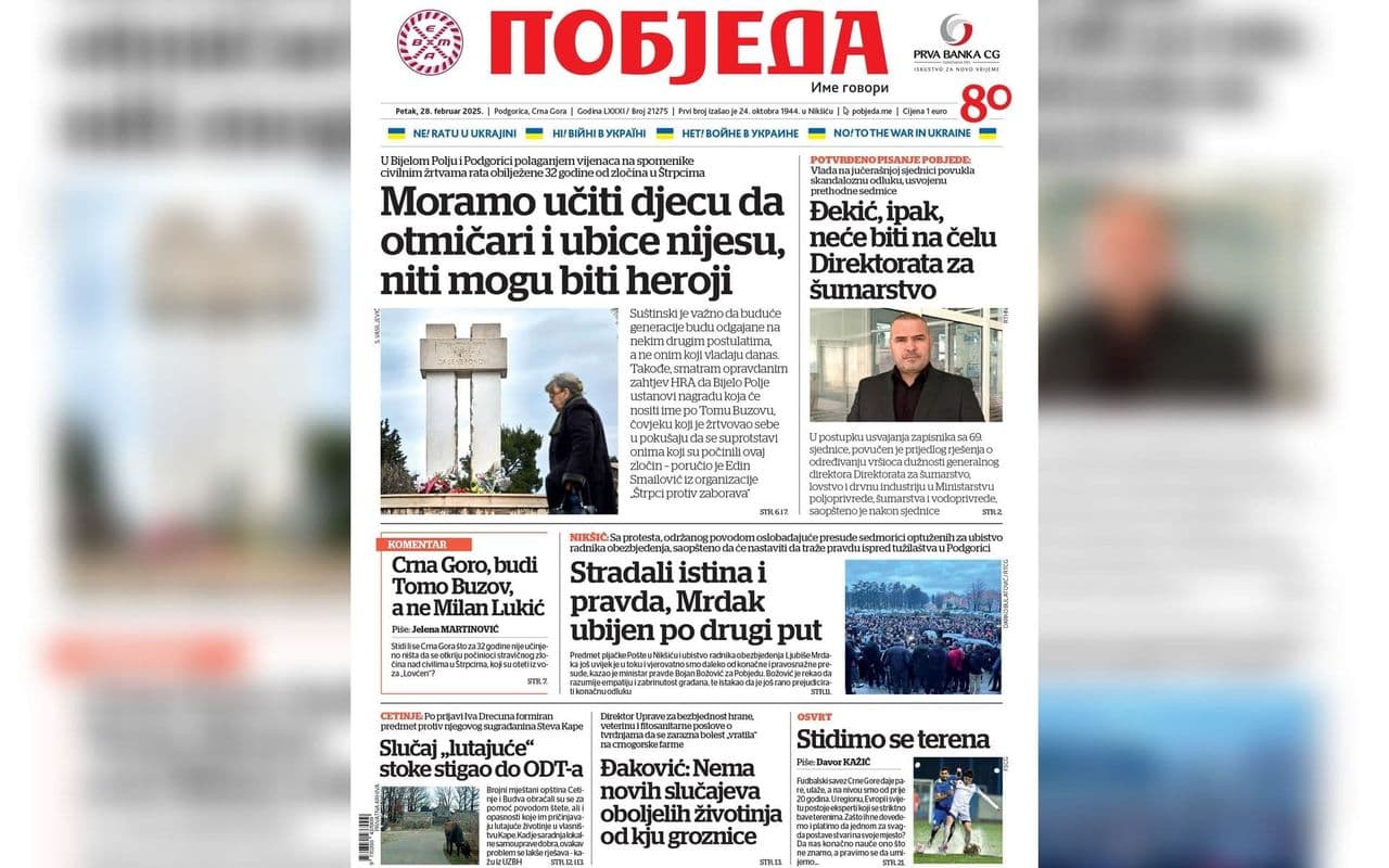 Naslovnica „Pobjede" za 28. februar 2025. - Pobjeda