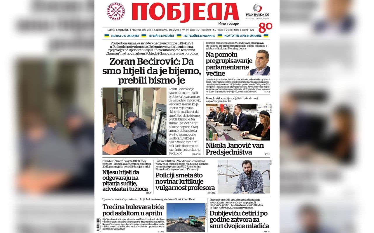 Naslovnica "Pobjede" za 8. mart 2025. - Pobjeda