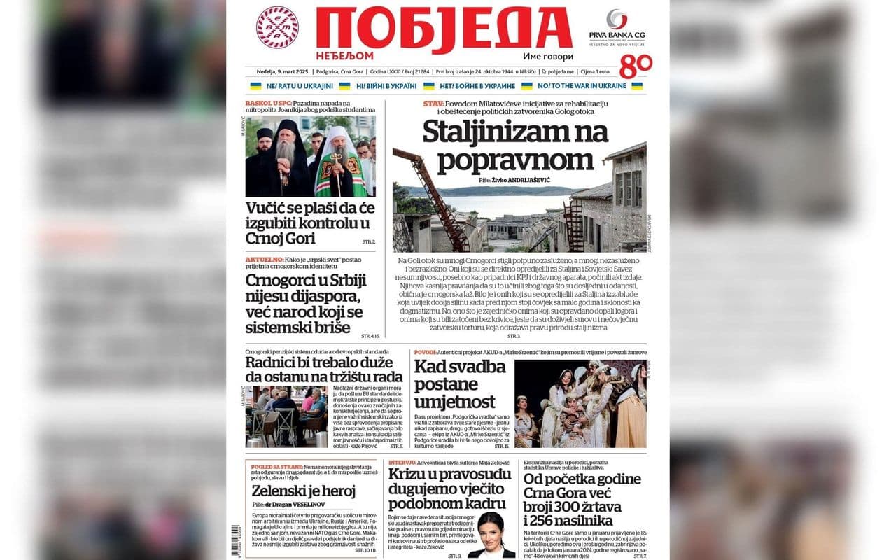 Naslovnica "Pobjede" za 9. mart 2025. - Pobjeda