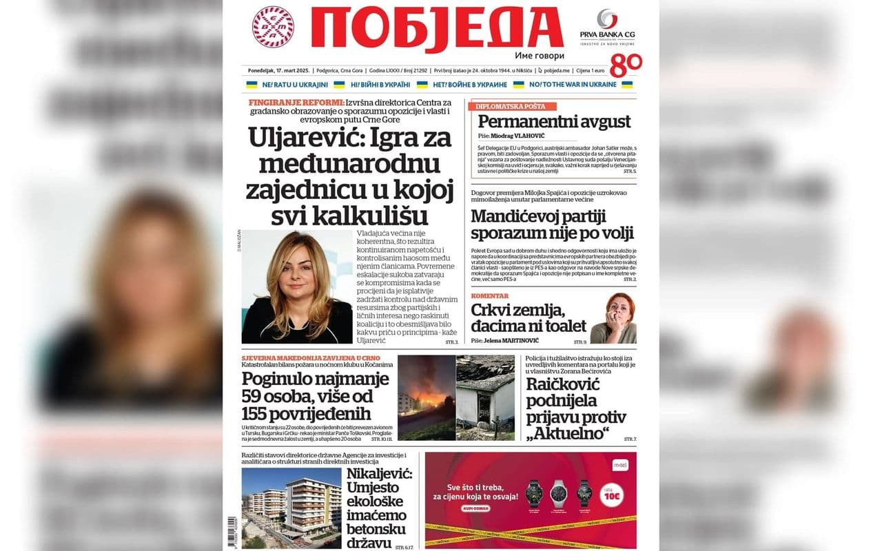 Naslovnica ,,Pobjede" 17.mart 2025. - Pobjeda