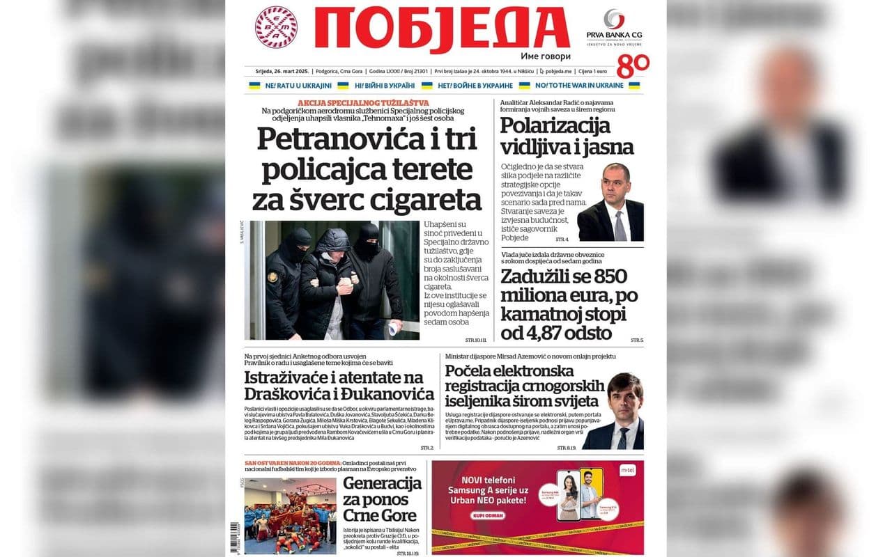 Naslovnica "Pobjede" 26. mart 2025. - Pobjeda