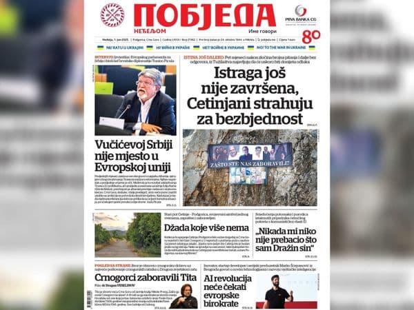 Naslovnica "Pobjede" 1. jun 2025. - Pobjeda