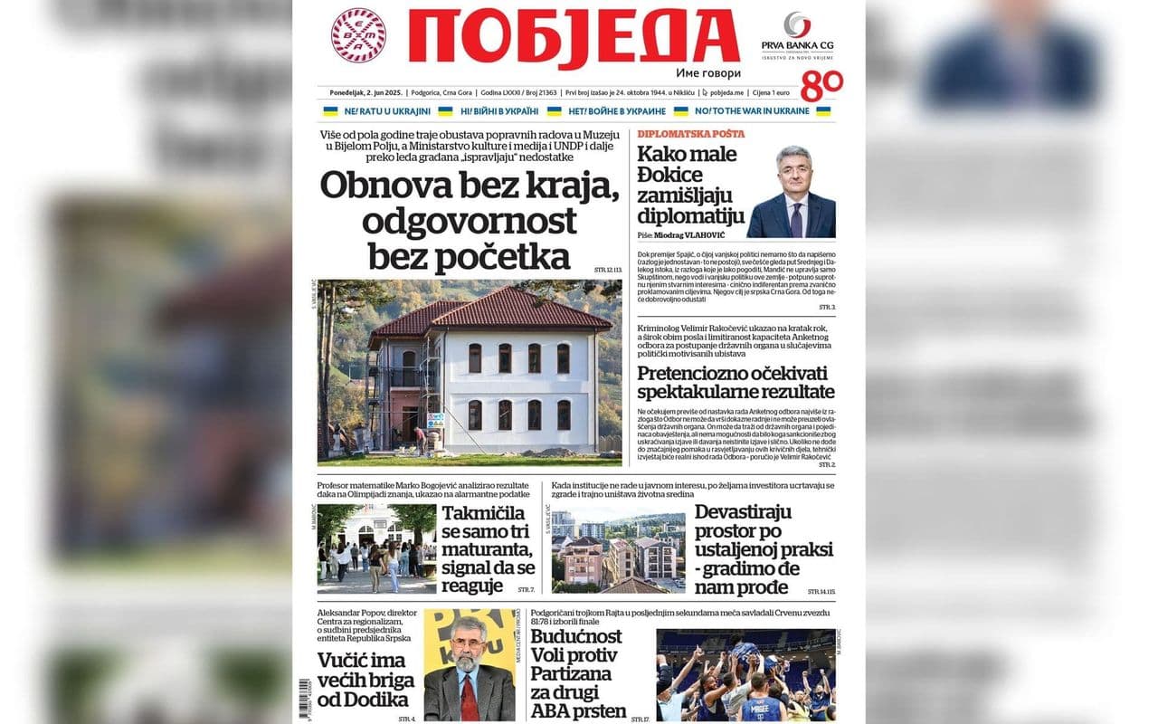 Naslovnica "Pobjede" 2.jun 2025. - Pobjeda