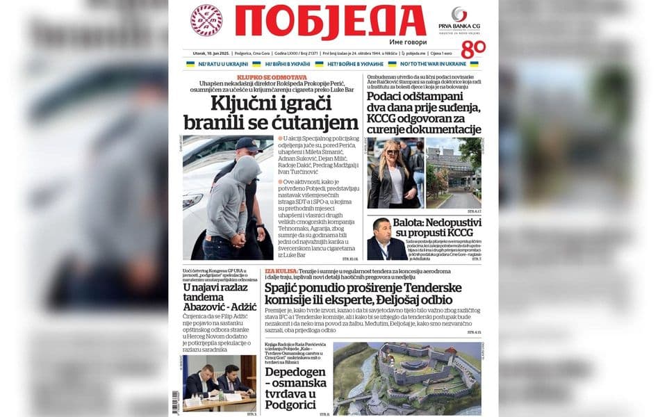 Naslovnica "Pobjede" 10. jun 2025. - Pobjeda