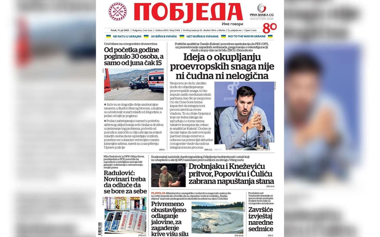 Naslovnica "Pobjede" 11. jul 2025. - Pobjeda