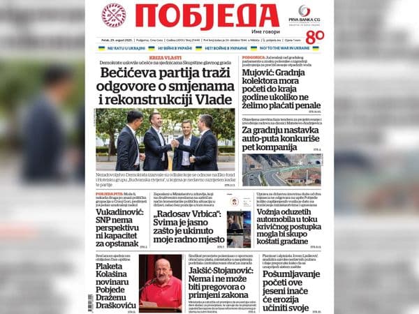 Naslovnica "Pobjede" 29. avgust 2025. - Pobjeda
