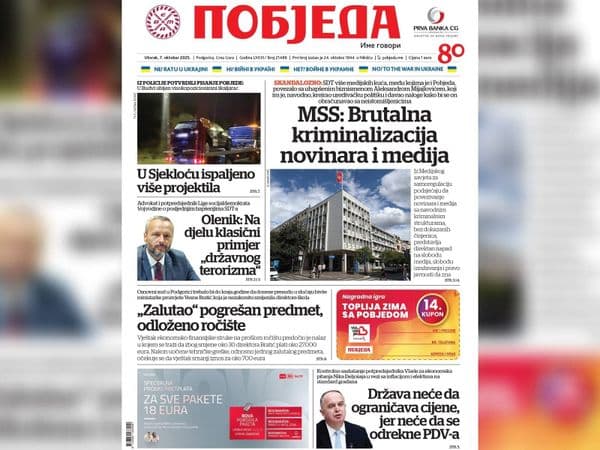 Naslovnica "Pobjede" 7. oktobar 2025. - Pobjeda