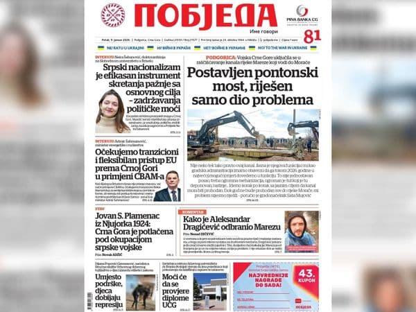 Naslovnica "Pobjede" 9. januar 2026. - Pobjeda