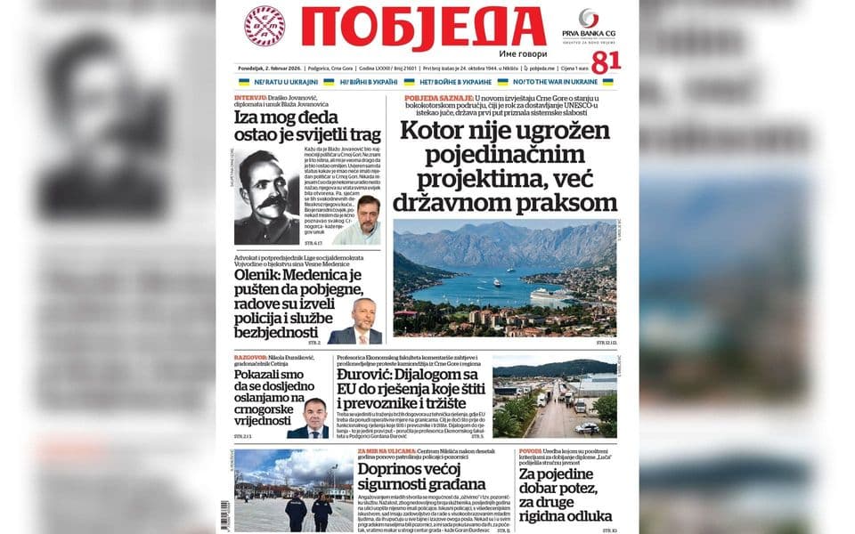 Naslovnica "Pobjede" 2. februar 2025. - Pobjeda