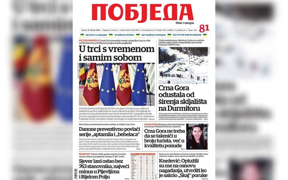 Naslovnica "Pobjede" 10. februar 2026. - Pobjeda