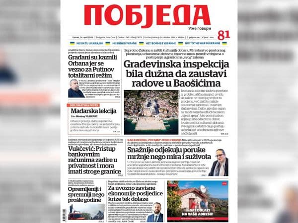Naslovnica "Pobjede" 14. april 2026. - Pobjeda